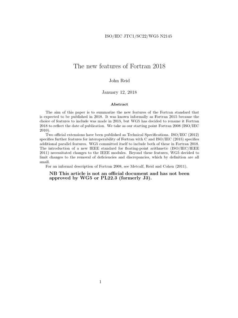 ISO-IECJTC1-SC22-WG5 N2145 Summary of Fortran 2018 | PDF | Pointer (Computer Programming ...