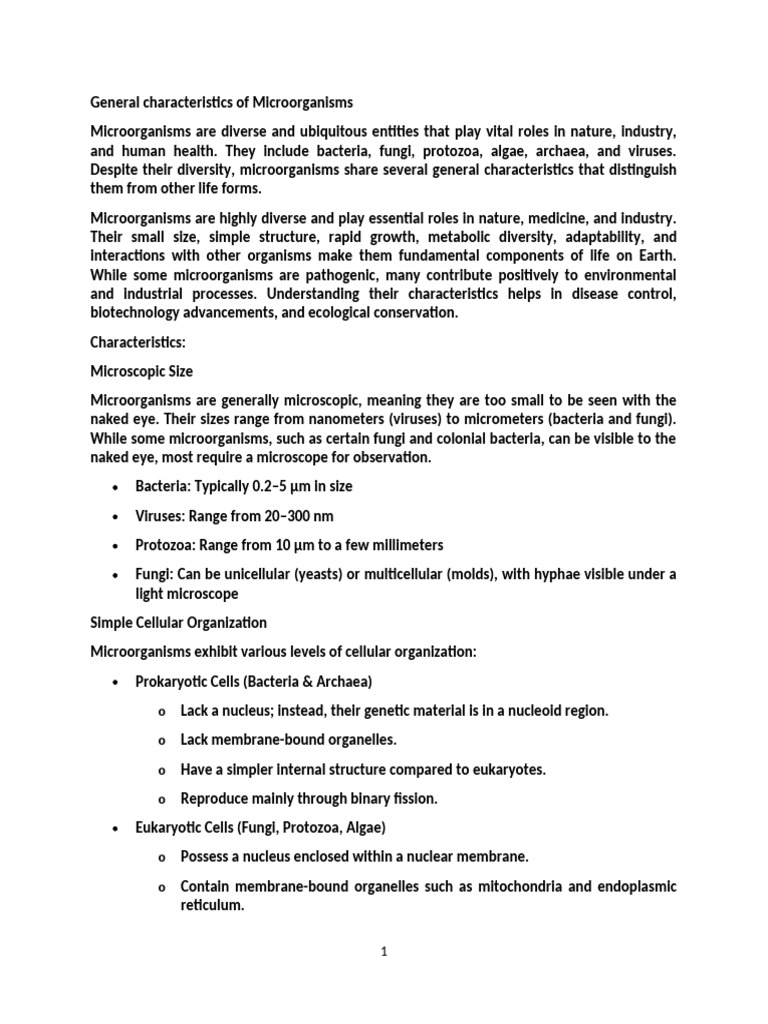 MCB 221 General Characteristics of Microorganisms-1 | PDF | Cell (Biology) | Bacteria