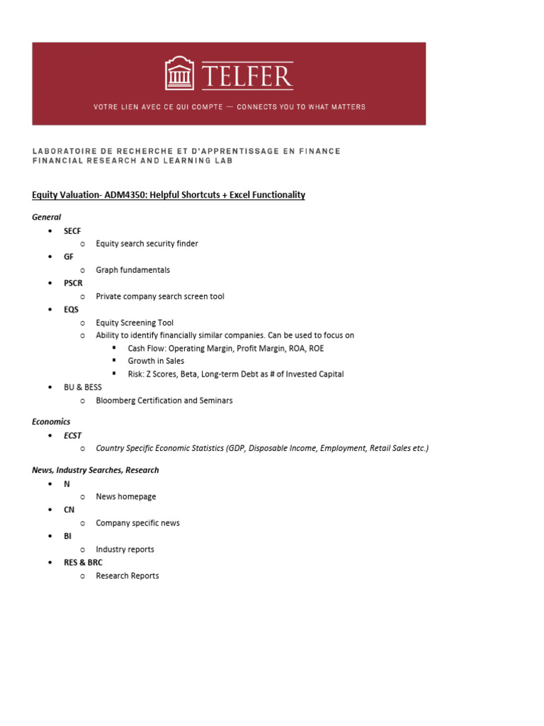 Equity Valuation - Bloomberg Functions | PDF | Cost Of Capital | Stock ...