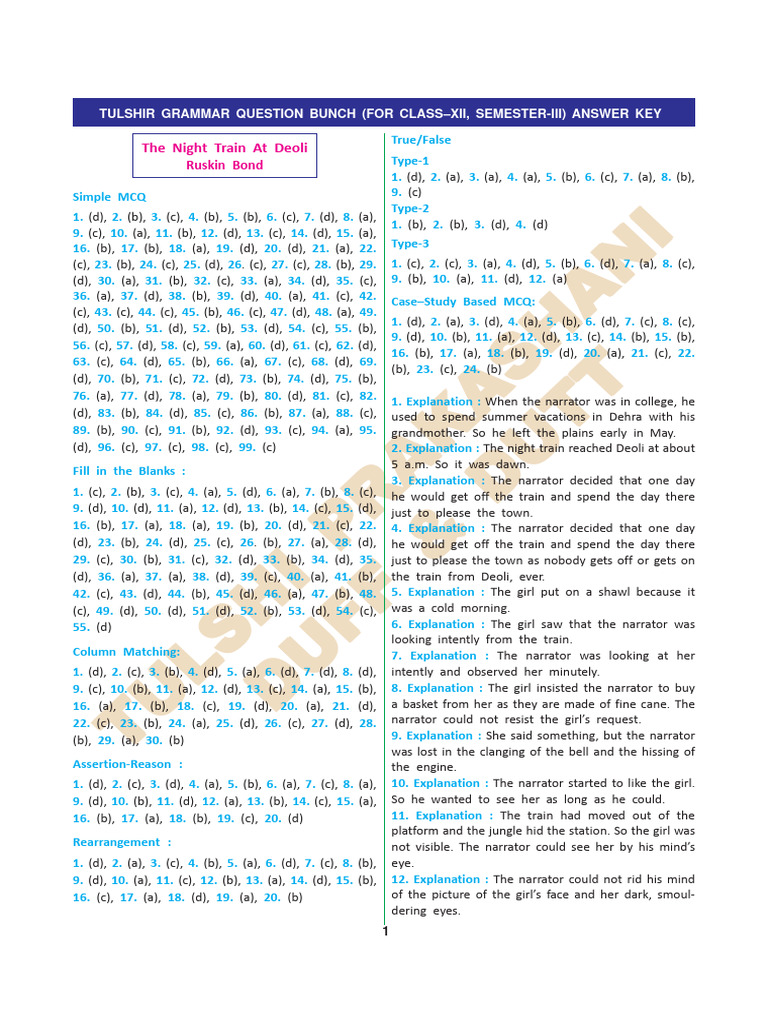 Question Bunch (XII) Sem-III (Answer-Key) | PDF