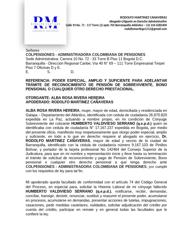 Poder Colpensiones | PDF