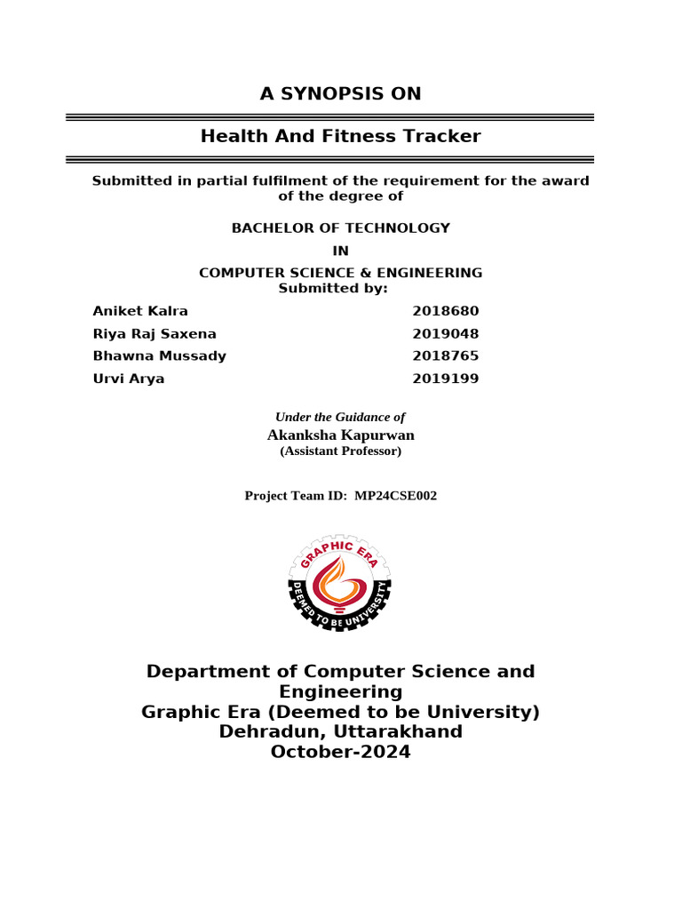 Cse Major Project Synopsis Format | PDF | Physical Fitness | Computing