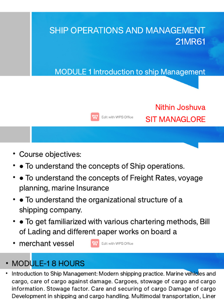Ship Operations and Management Module 1-1 | PDF | Cargo | Ships