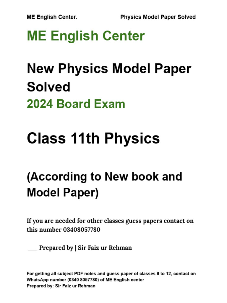 2024 Physics Model Paper Solved | PDF | Capacitor | Voltage