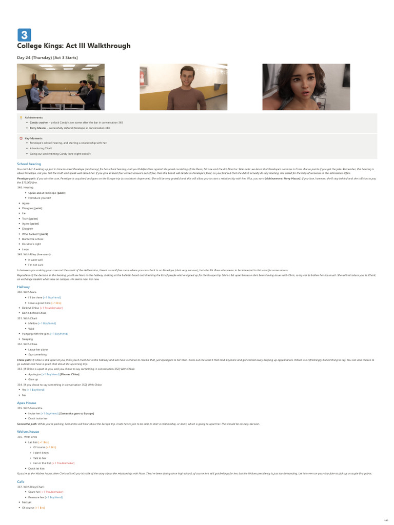 College Kings Act III Walkthrough Guide | PDF
