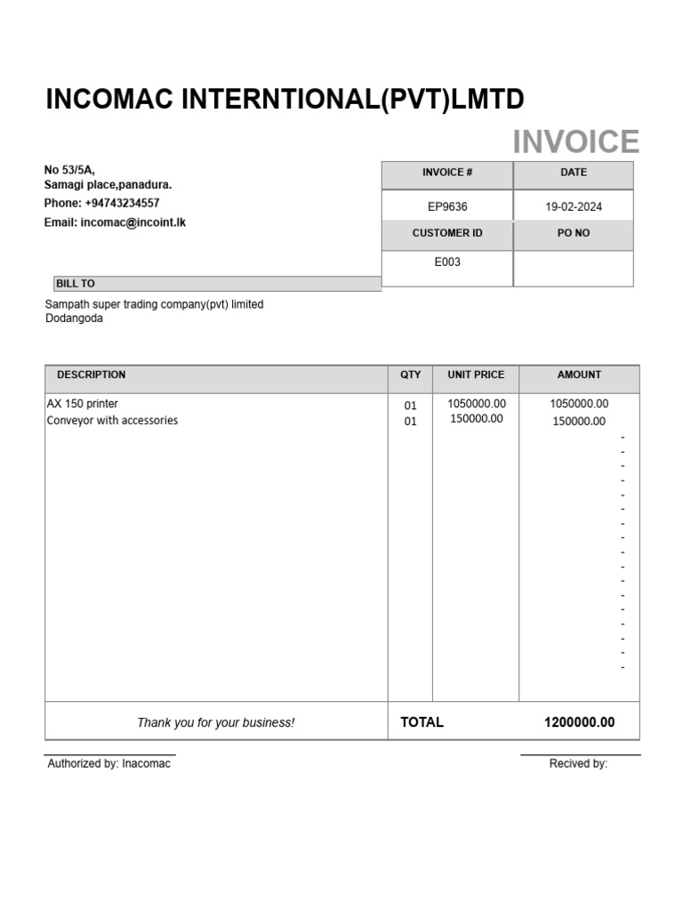INCOMAC Invoice (01) R | PDF