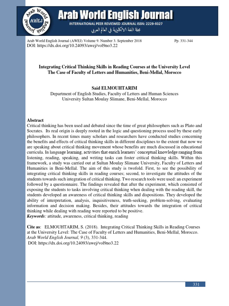 Critical Thinking in University Reading Courses | PDF | Critical ...