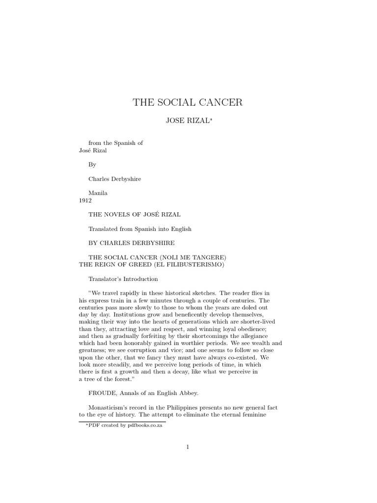 The Social Cancer - Noli Me Tangere | PDF | Philippines | Manila