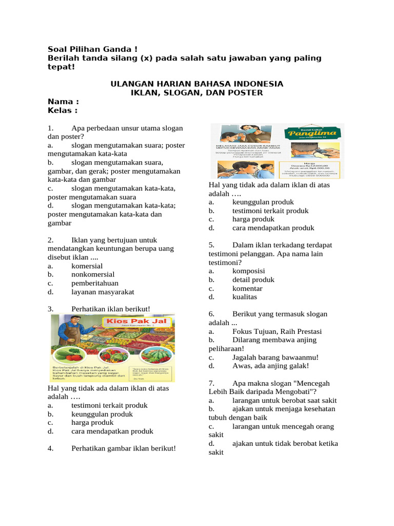 Ulangan Harian 2 Iklan, Slogan, Poster | PDF