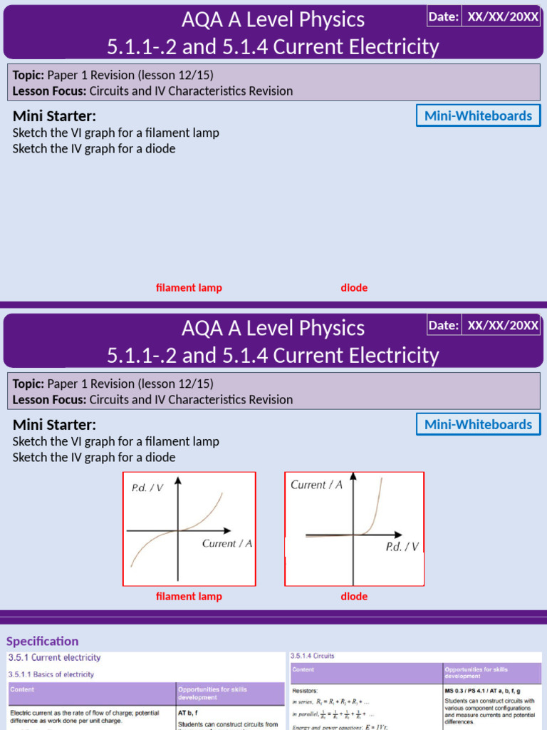 5.1.1 .2 and 5.1.4 AQA A Level Physics Circuits and IV Characteristics ...