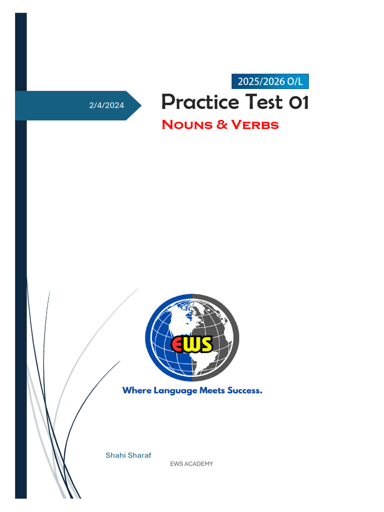 Nouns and Verbs Practice Test | PDF