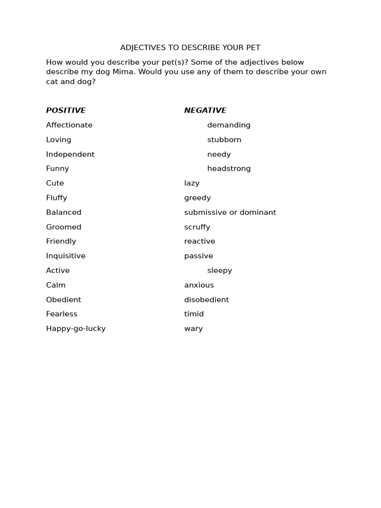 Adjectives for Describing Dogs | PDF