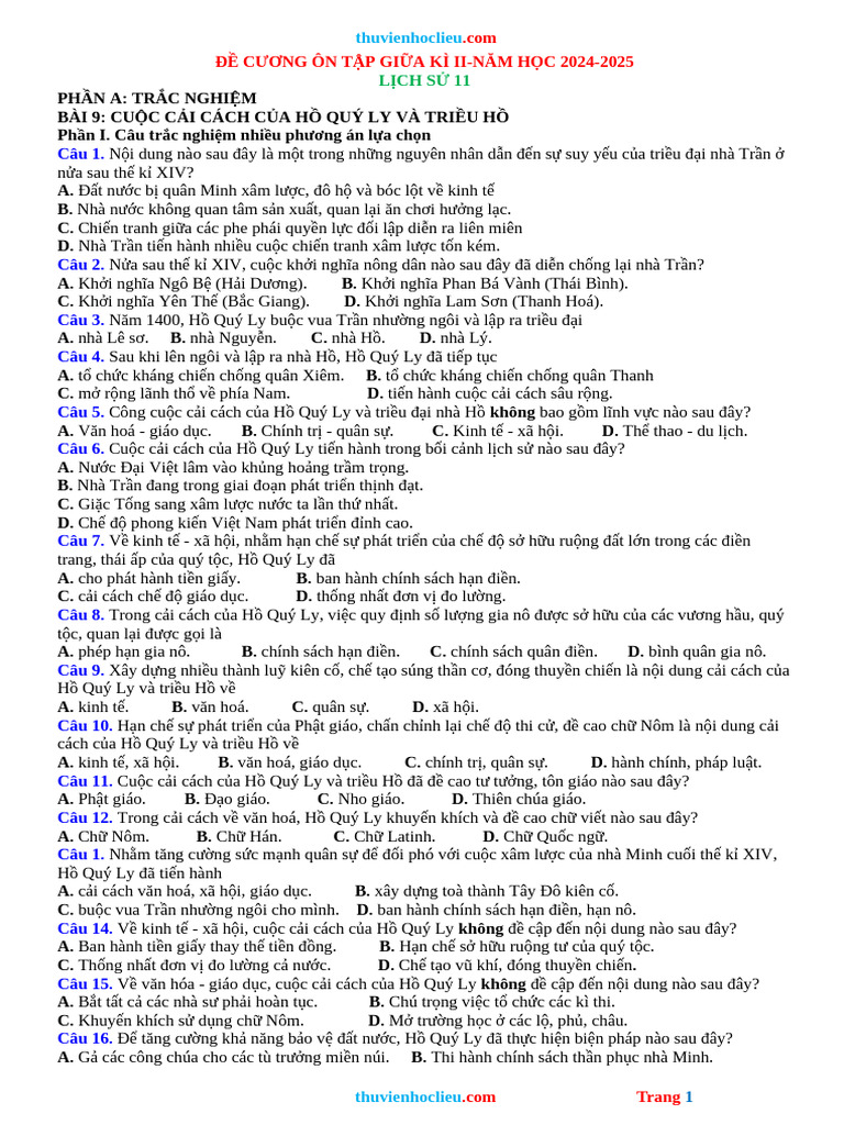 De Cuong Tap Giua HK2 Lich Su 11 Canh Dieu 24 25 | PDF