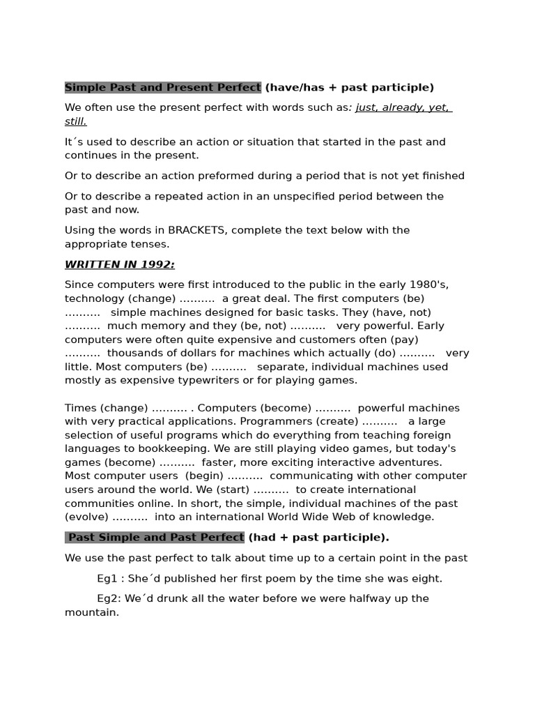 Past Simple & Perfect Tense Practice Sentences | PDF | Perfect (Grammar) | Grammar