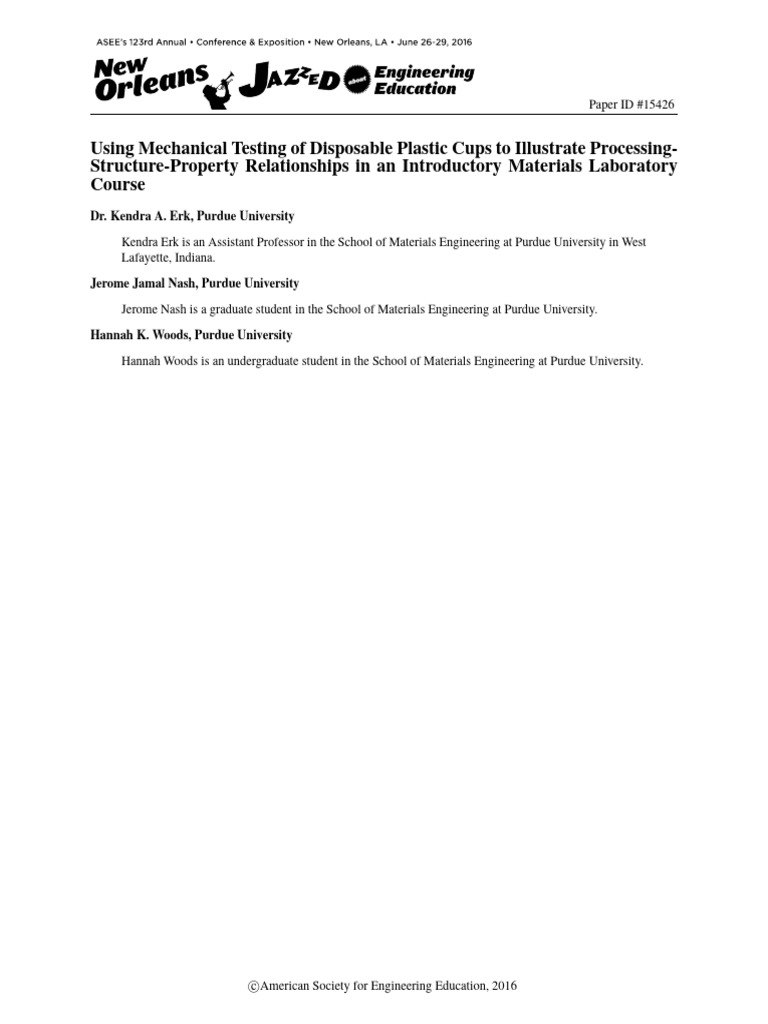 Using Mechanical Testing of Disposable Plastic Cups To Illustrate ...