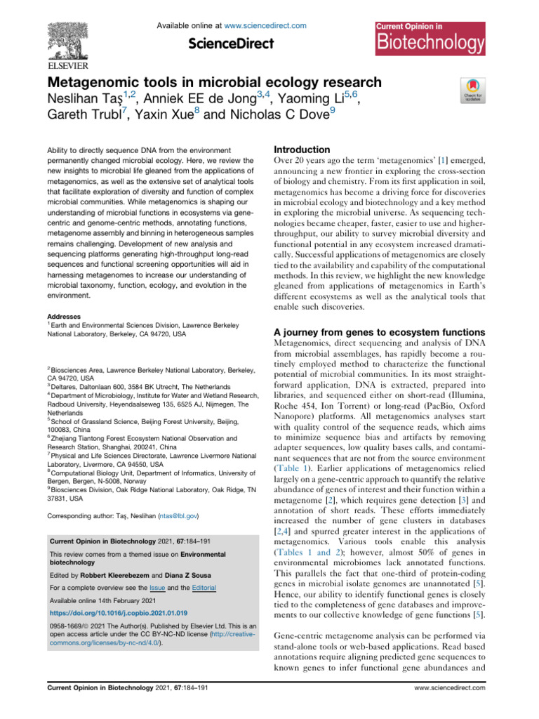 Metagenomics In Microbial Ecology Research Pdf Dna Sequencing Virus