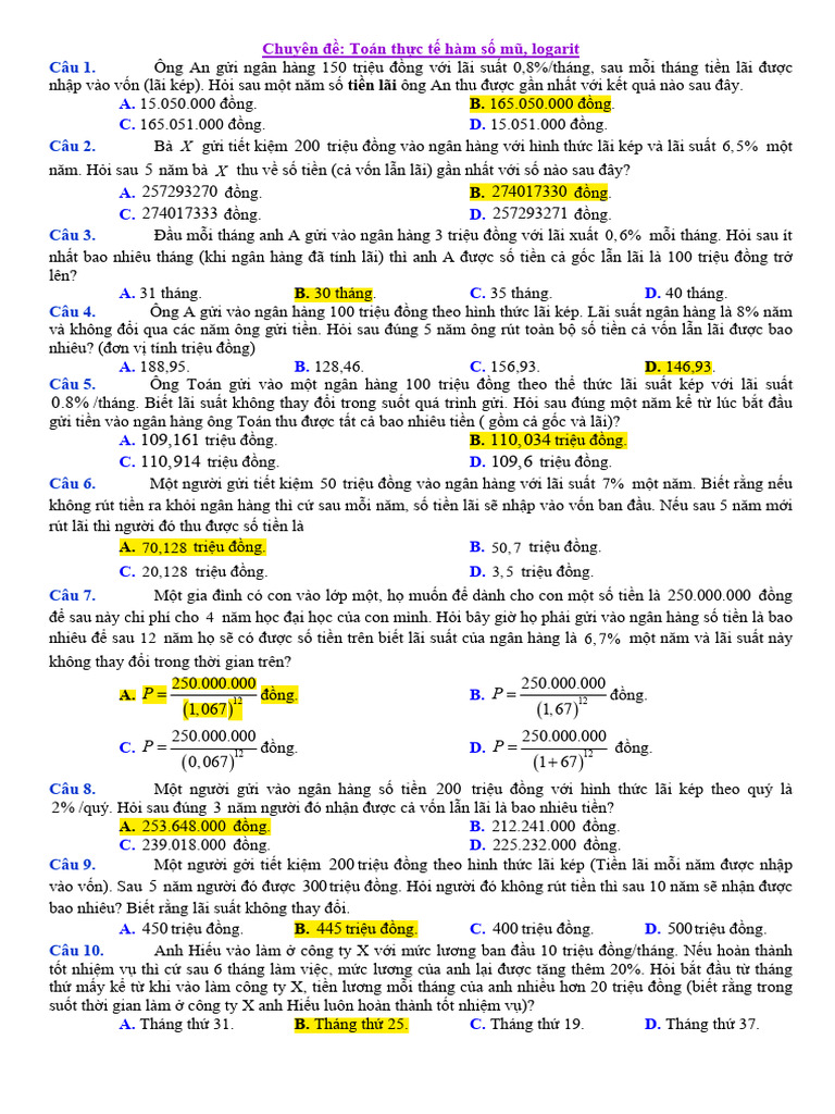 Chuyên đề Thực tế Mũ Loga | PDF