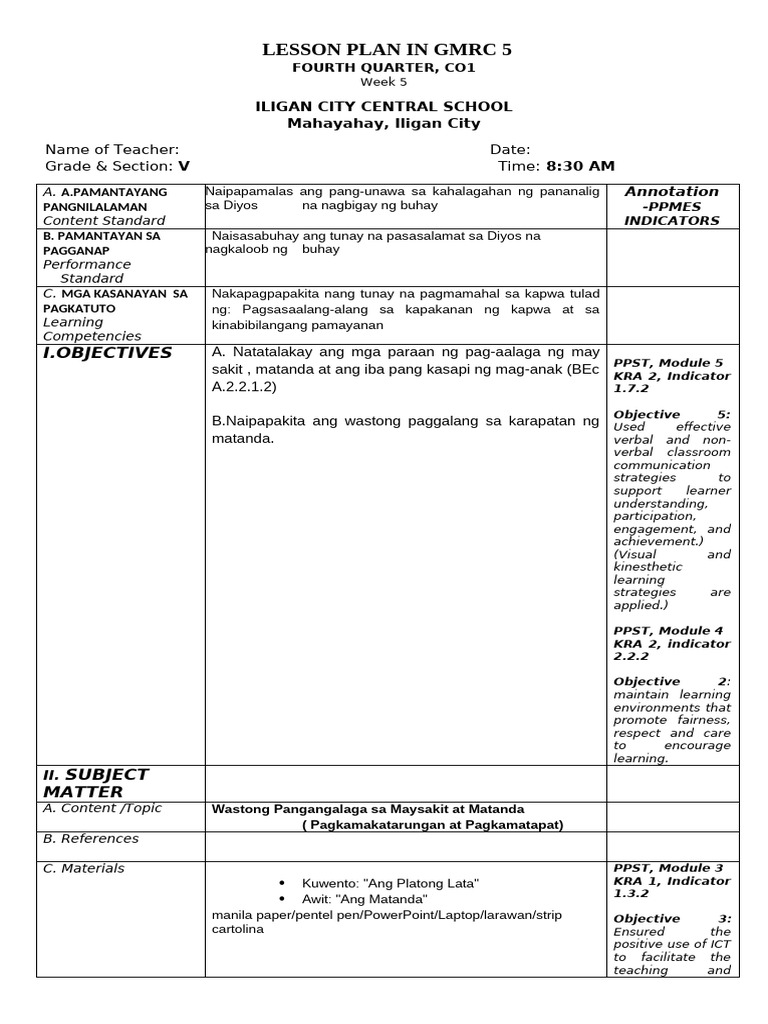 SAMPLE PMES COT Esp 5 Q4 W5 | PDF