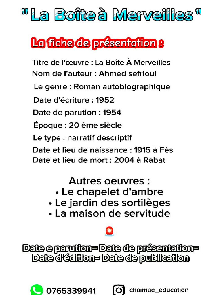 La fiche de présentation { La Boîte à Merveilles} | PDF