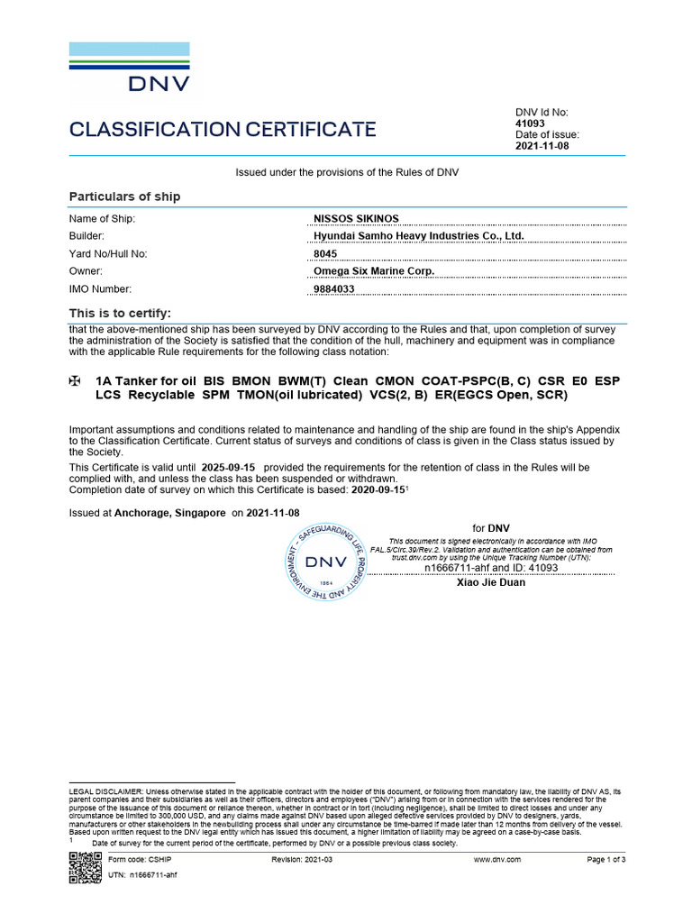 Classification Certificate - 2021 - 11 - 08 | PDF | Civil Law (Legal ...