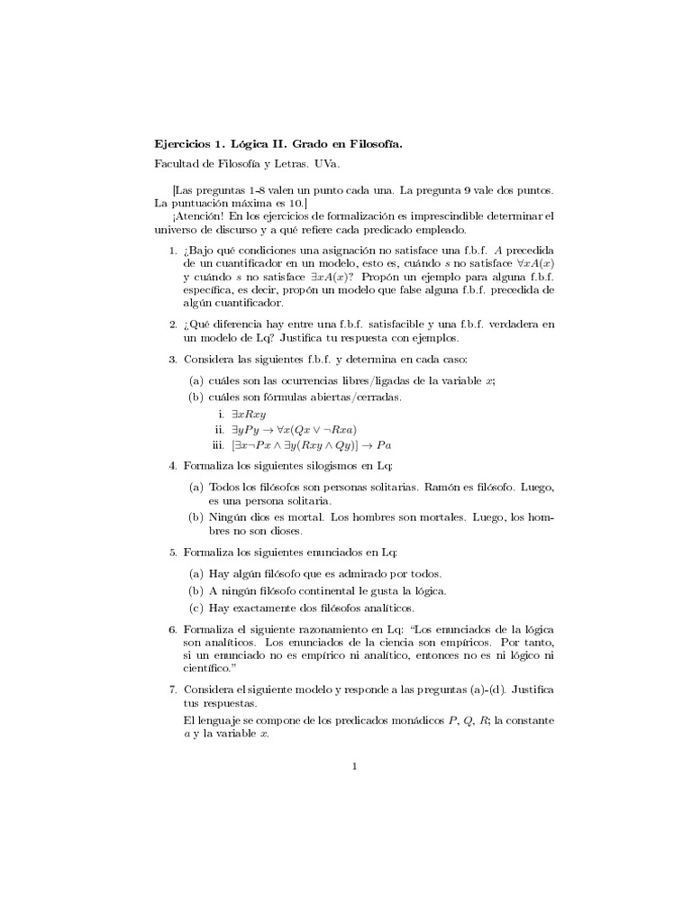 1Â Tanda Ejercicios - LÃ Gica II | PDF | Lógica