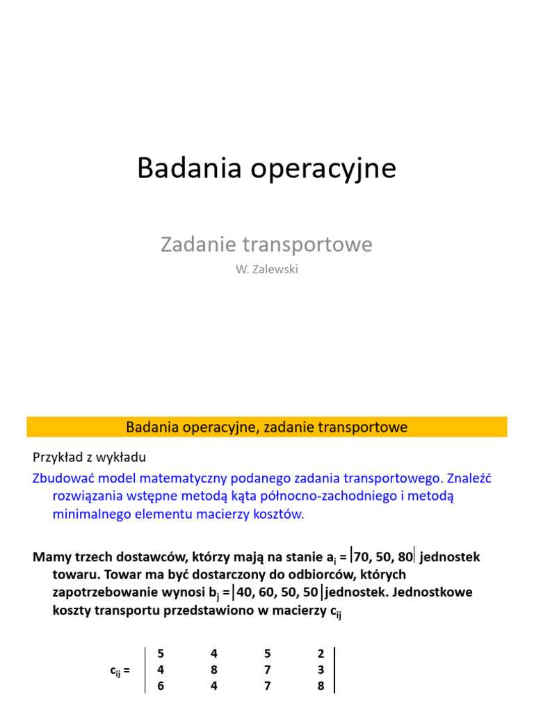 Badania Operacyjne - Transportowe | PDF