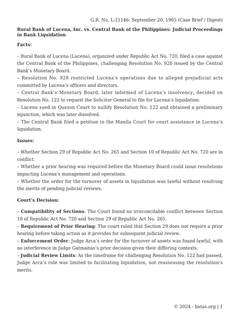 G.R. No. L-21146. September 20, 1965 (Case Brief - Digest) | PDF ...