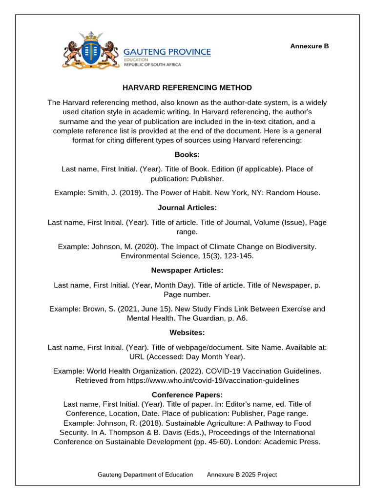 Annexure B - Harvard Referencing Method | PDF | Thesis | Citation