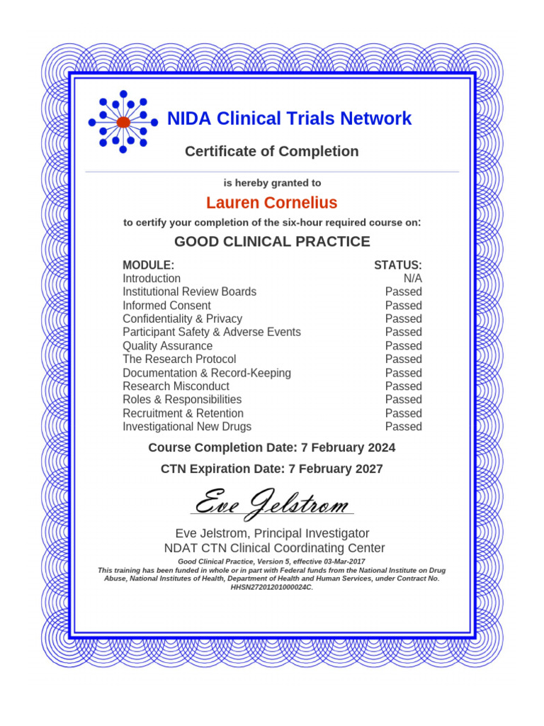 NIDA GCP Training Completion Certificate | PDF