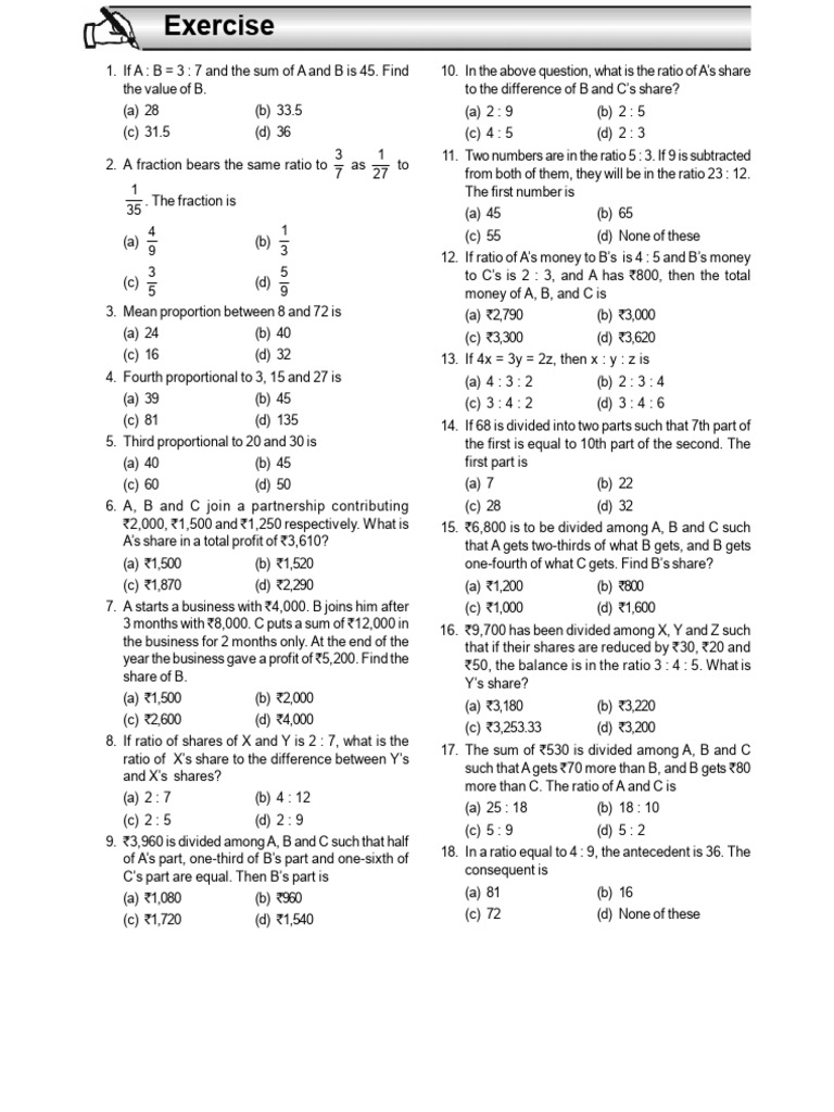 Ratio and Proportion Mixture Exercises | PDF | Ratio | Brass
