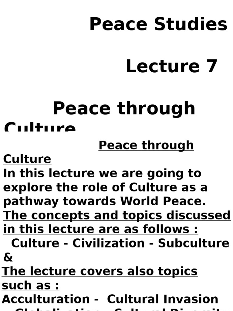 Culture's Role in Global Peace | PDF | Socialization | Ethnicity