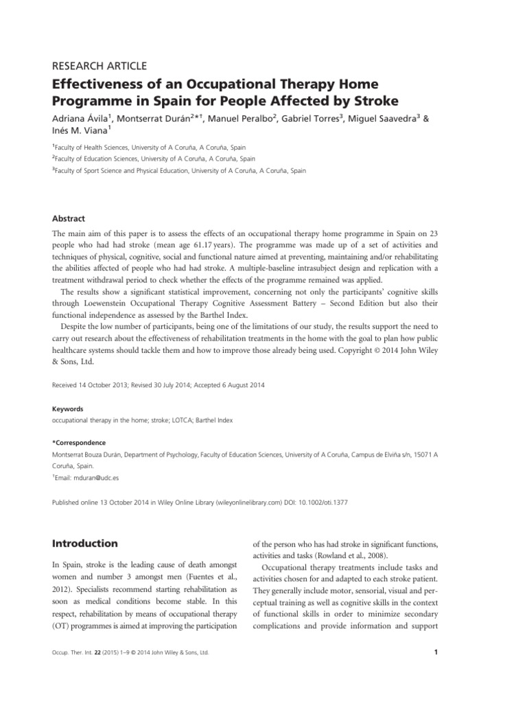 Occupation Therapy Intl - 2014 - Ávila - Effectiveness of An Occupational Therapy Home Programme ...
