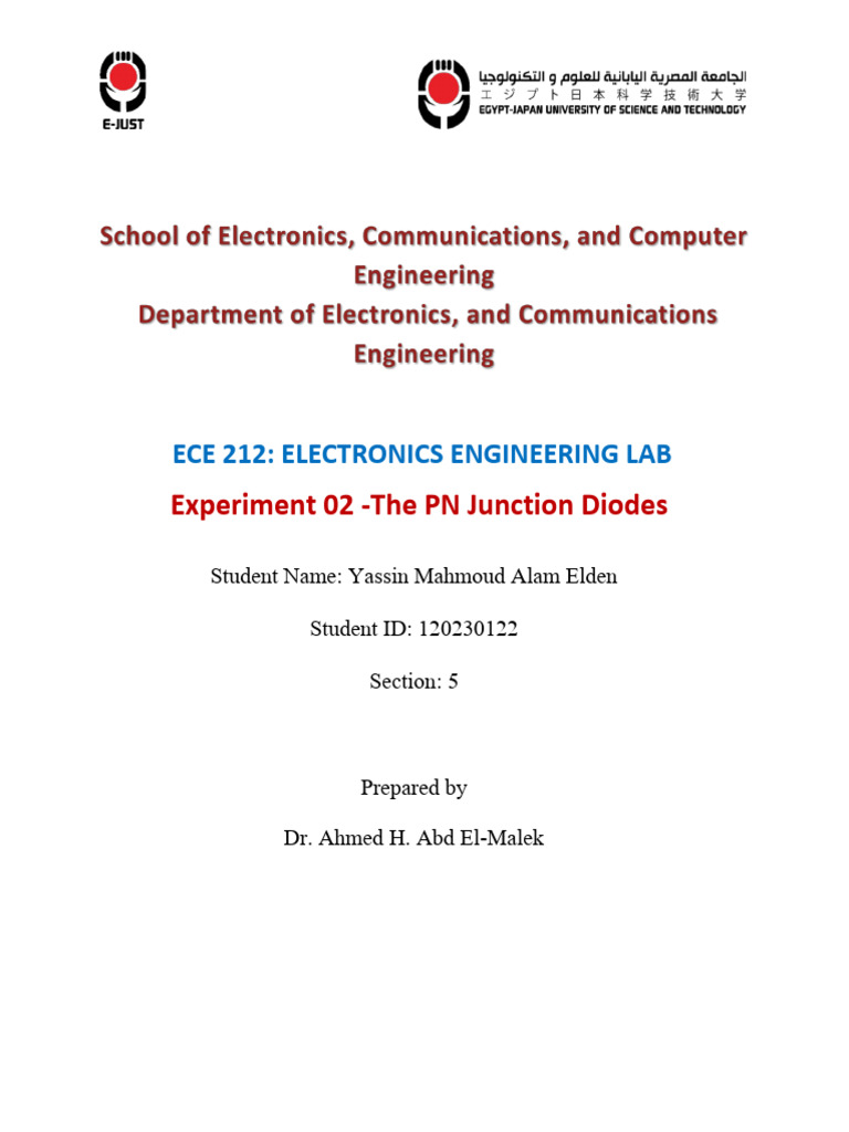 Experiment 02 - The PN Junction Diodes: Ece 212: Electronics Engineering Lab | PDF