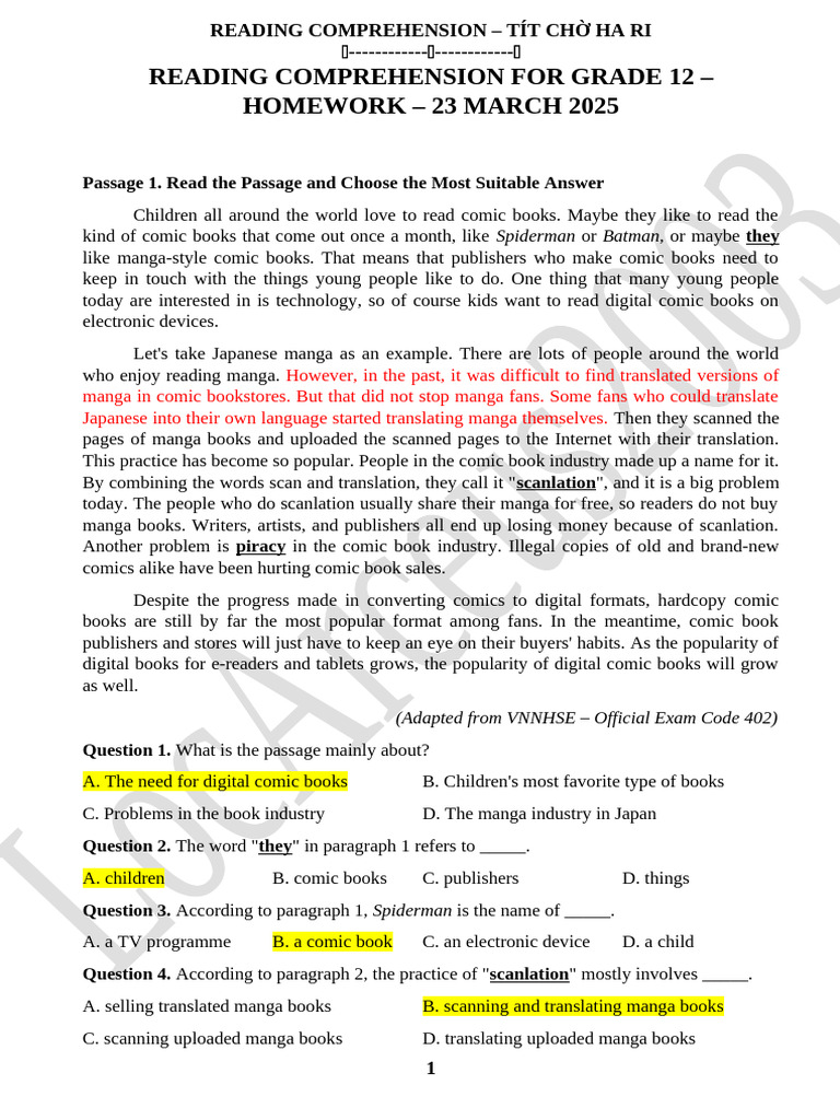 Grade 12 Reading Comprehension Test | PDF | Oceans | Water Pollution
