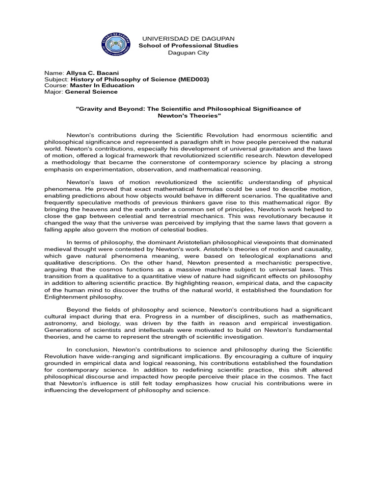 Reflection No.1 - History of Philosophy of Science | PDF | Science | Philosophy Of Science