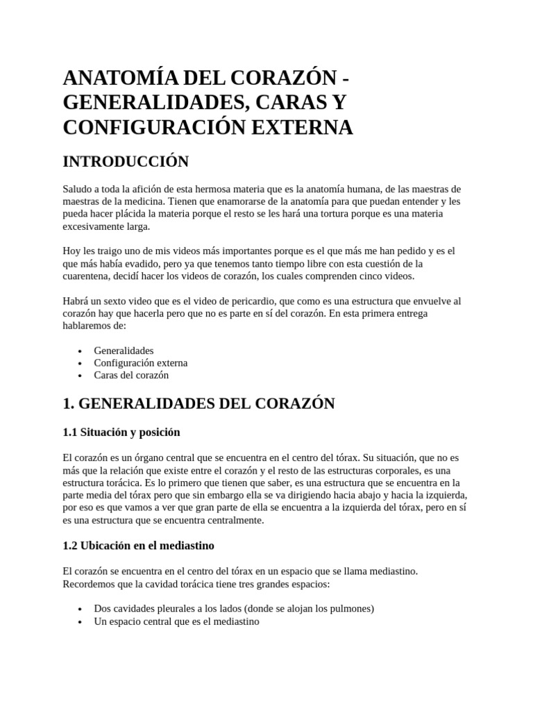 1 ANATOMÍA DEL CORAZÓN Generalidades | PDF | Corazón | Vena