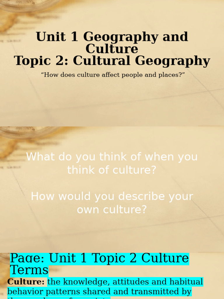 World Geography Unit 1 Topic 2 Culture | PDF | Israel | World Politics