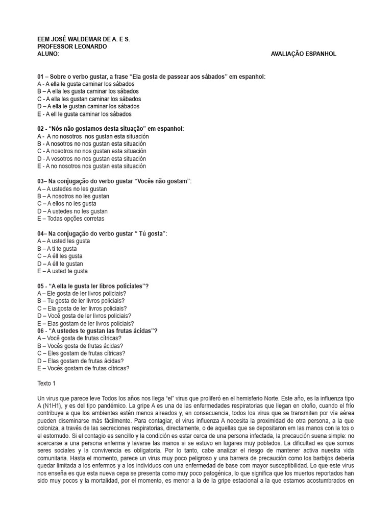 3 Ano Tarde Espanhol | PDF | Influenza | Virus de la influenza A