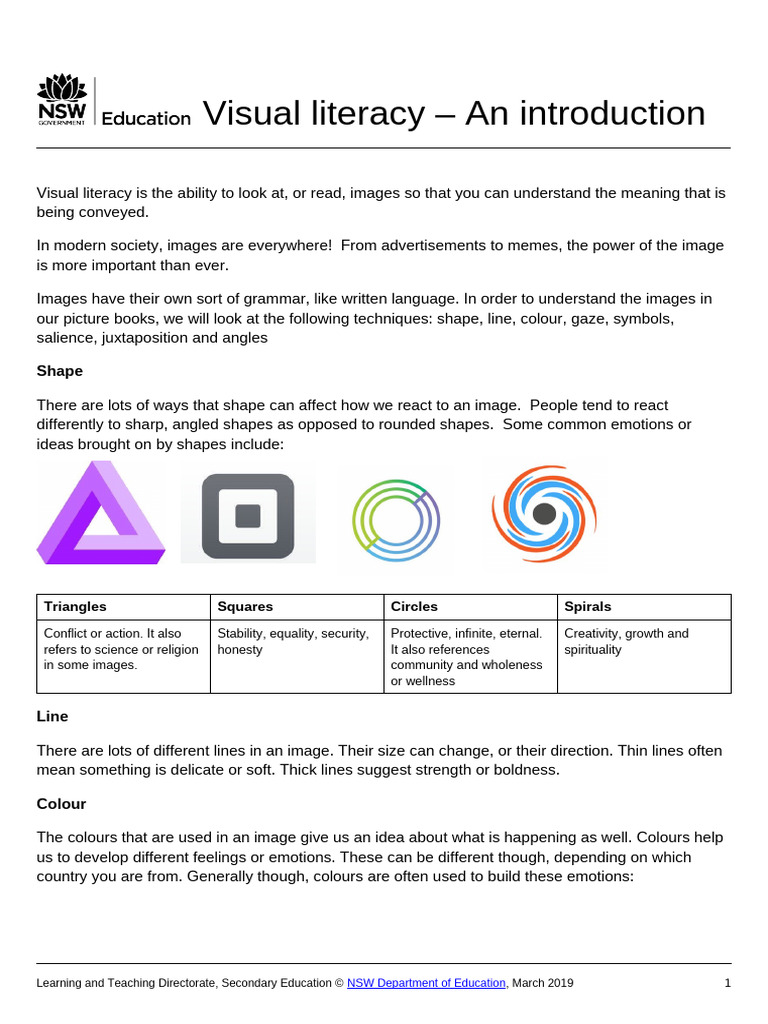 Creative Arts s4 Visual Literacy Information Sheet | PDF | Image | Symbols