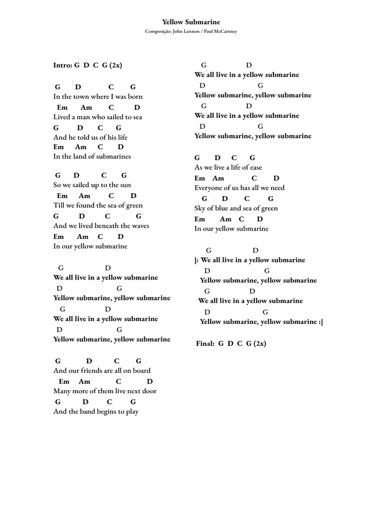 Yellow Submarine Lyrics and Chords | PDF