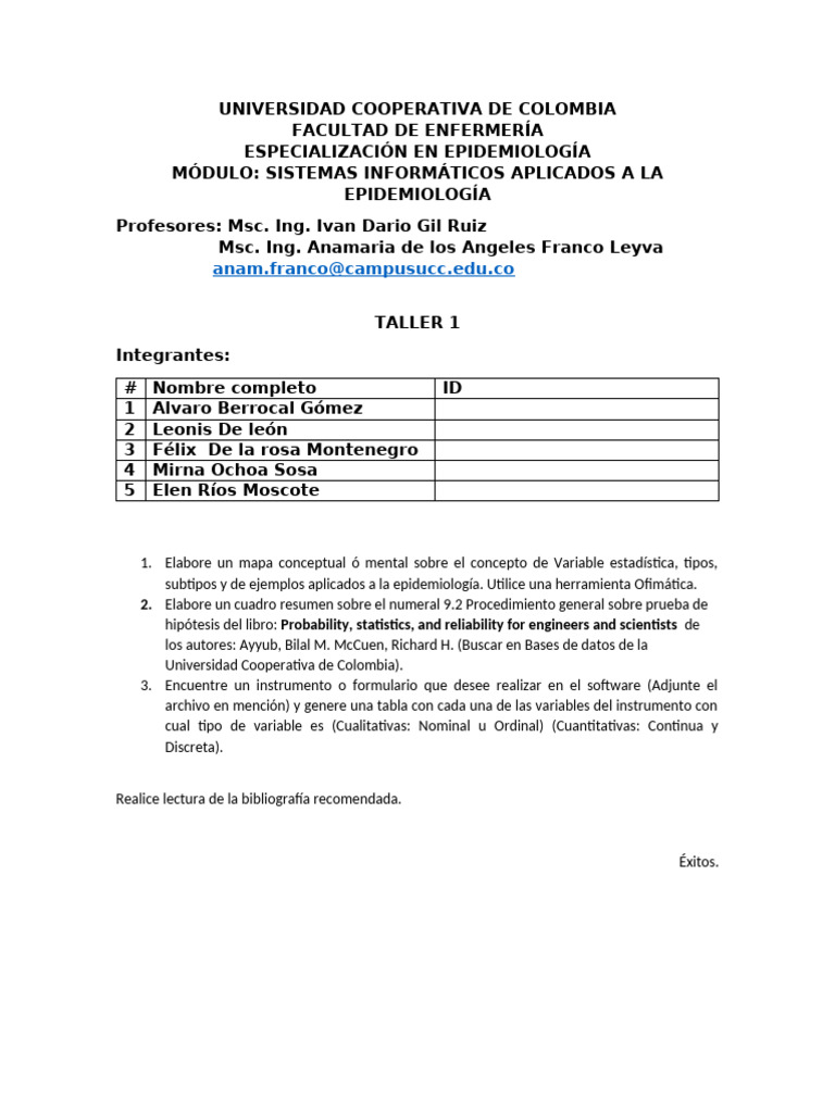 Taller1 SIEP 2025-1 | PDF | Estadística | Media