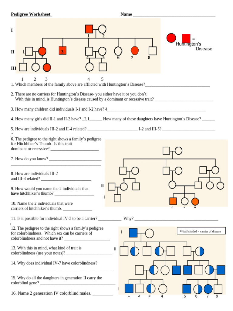 Pedigree-Practice-worksheet | PDF | Zygosity | Dominance (Genetics)