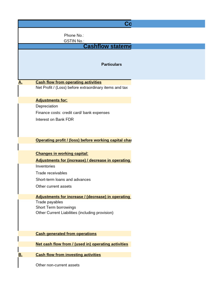 Indirect Cashflow Template | PDF | Expense | Business Economics
