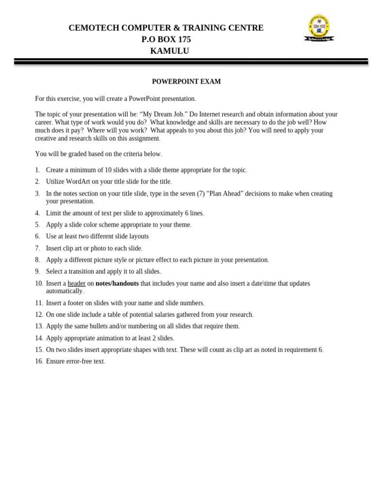 PowerPoint Practical Exam | PDF