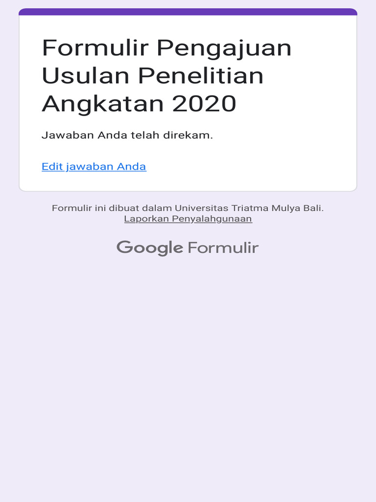 Formulir Pengajuan Usulan Penelitian Angkatan 2020 | PDF