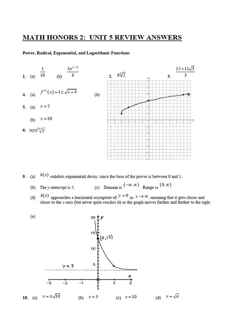 REVIEW SOLUTIONS NON Calculator Powers Radicals Exponentials Logarithms ...