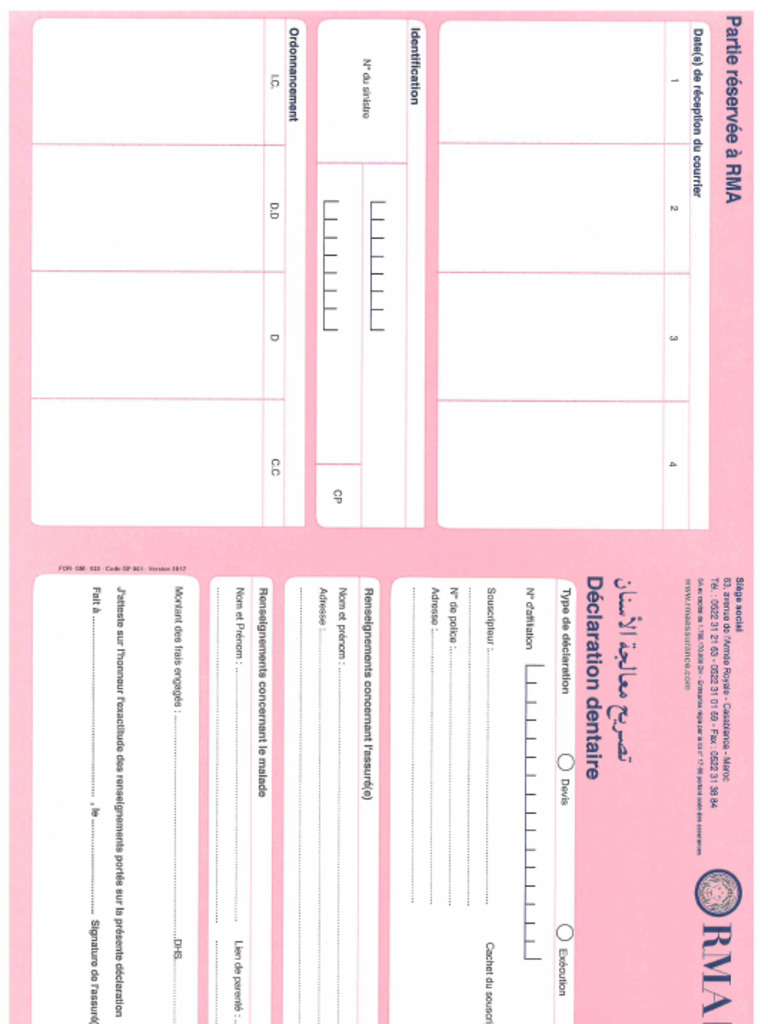 Rma Feuille de Soin Dentaire | PDF