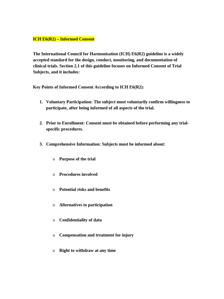 Informed Consent Form Template ICHE6R2 | PDF | Informed Consent | Clinical Trial