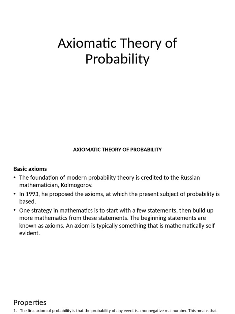 Axiomatic Theory of Probability Lesson 3 | PDF