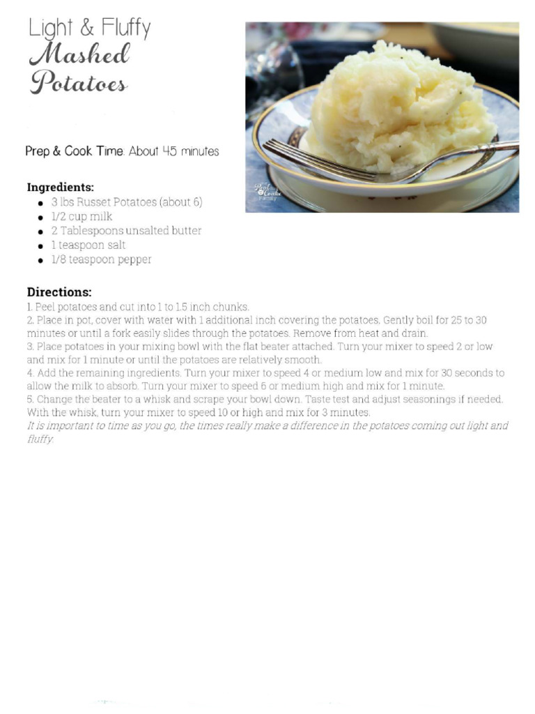 Mashed Potatoes | PDF